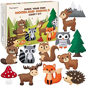 CiyvoLyeen 2 Pack Animals Sewing Craft Kit for Kids- Woodland Animals Felt Sewing Craft Kit & Puppy Craft Kit for Beginners