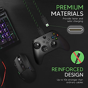 TALK WORKS Dual Xbox Controller Charger Cord for Series X, Series S - 10' Nylon Braided USB C Charging Cable, Charges 2 Controls/Devices at Once