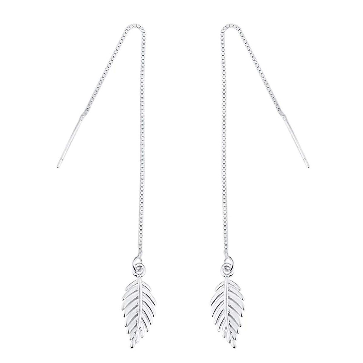 Boho Minimalist Long Thin Linear 925 Sterling Silver Leaves Dangle Earrings Chain for Women Elegant Threader Earrings