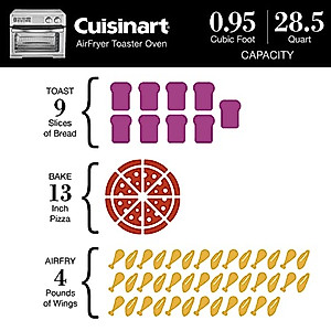 Cuisinart TOA-95 Digital AirFryer Toaster Oven, Premium 1800-Watt Oven with Digital Display and Controls – Extra-Large Capacity, Intuitive Programming and Adjustable Temperature, Stainless Steel