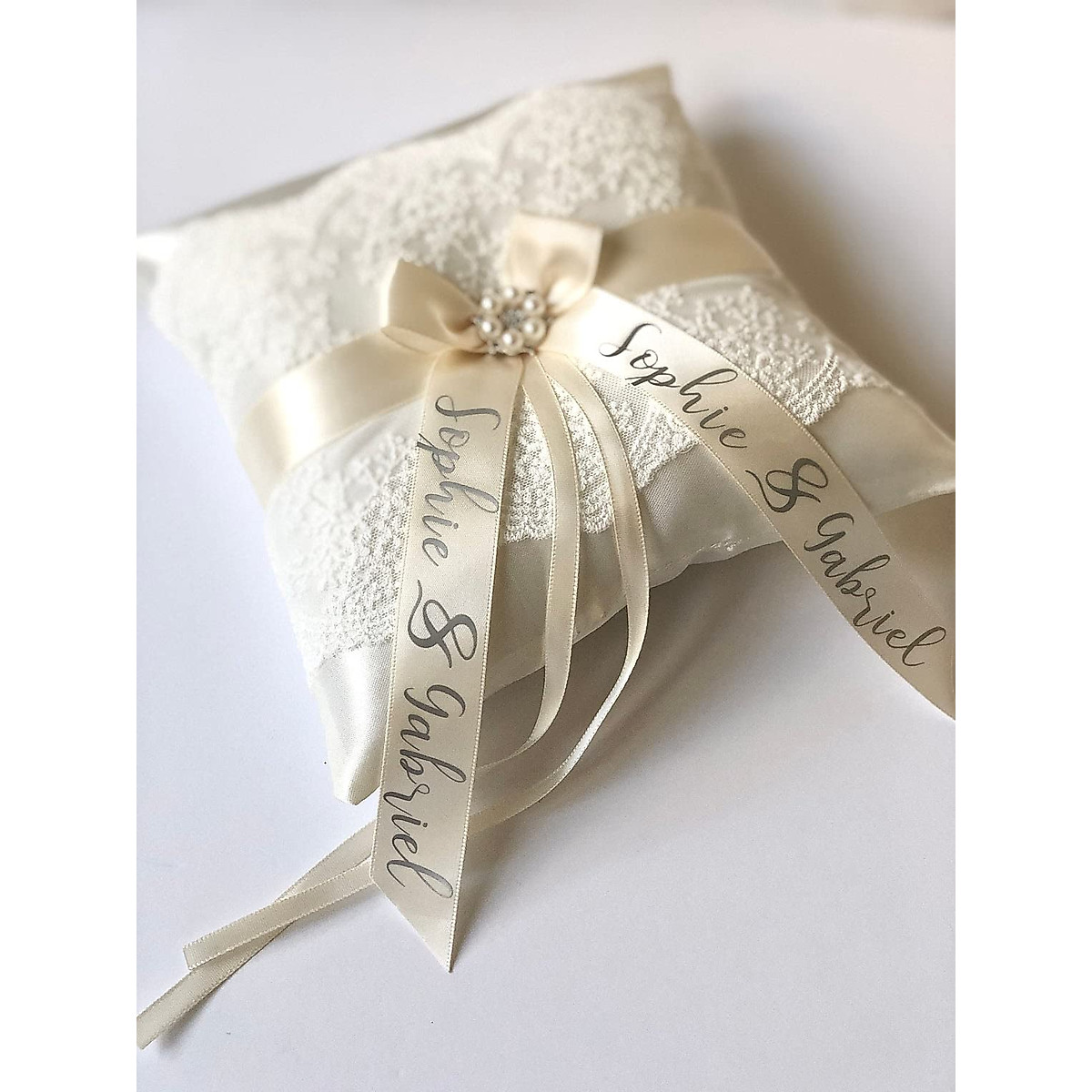 Flower Girl Basket and Ring Bearer Pillow Set, Flower Girl Baskets, Ivory Wedding Basket, Ivory Ring Pillow, Ringkissen, Lace Wedding Pillow (White, 1 Pillow)