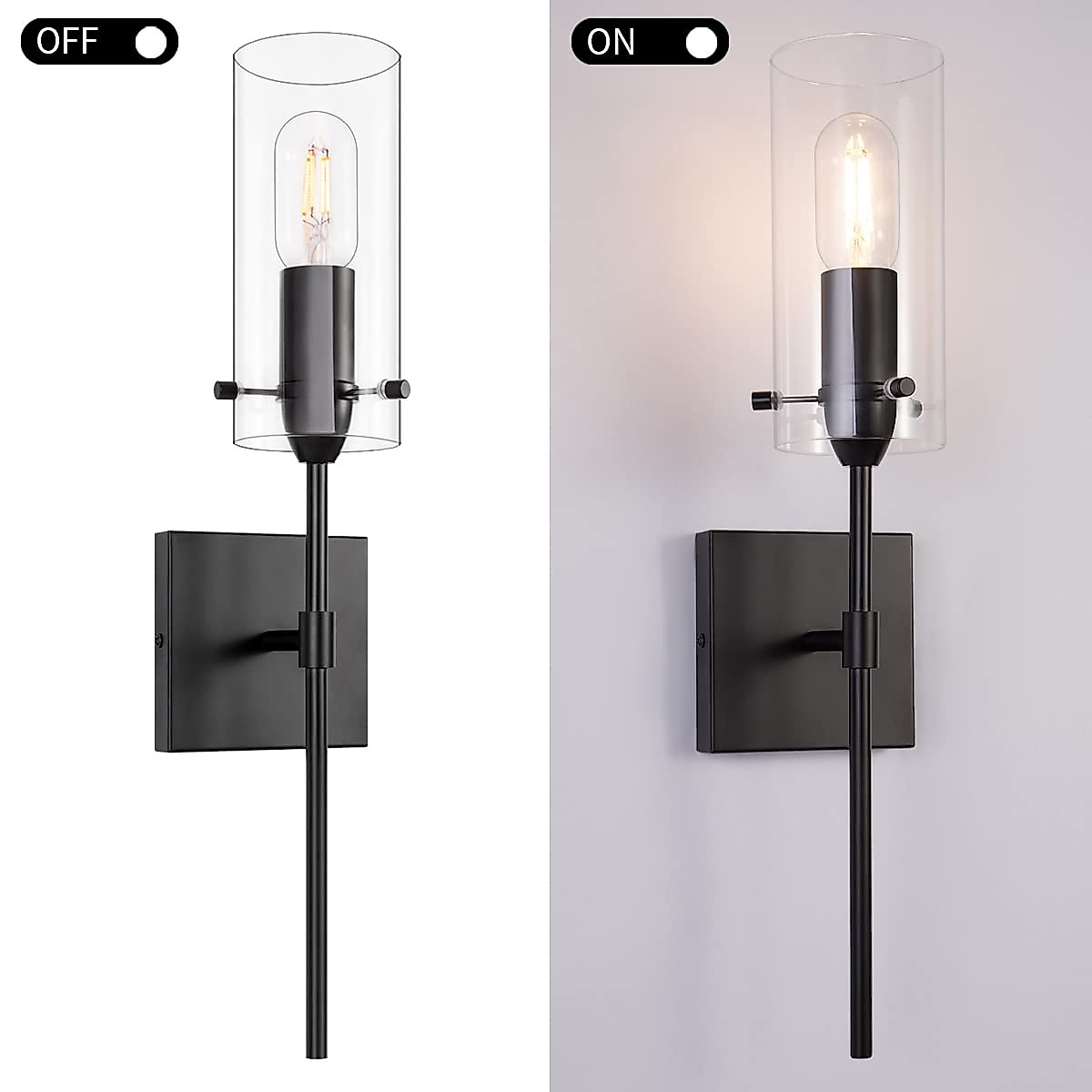 ZSMIHDOH Modern Wall Sconces Set of 2, Black Bathroom Vanity Light, Indoor Wall Sconces for Bedroom Living Room Hallway (Black - 2 Pack)