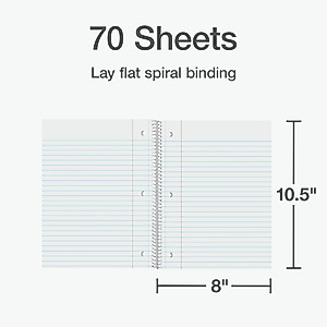 Oxford Spiral Notebook 12 Pack, Bulk College Ruled Spiral Notebooks for School, 1 Subject Journal For School, Wide Ruled Paper, 8 x 10-1/2 Inch, Blue Covers, 70 Perforated Lined Sheets (65218)