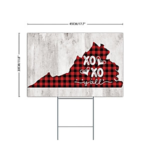 Autravelco Valentine's Day XOXO Virginia Lawn Signs with Stakes 12x18 Inch Corrugated Plastic USA American State Outline Double Sided Yard Signs with Stakes for Rent House Outdoor Decoration