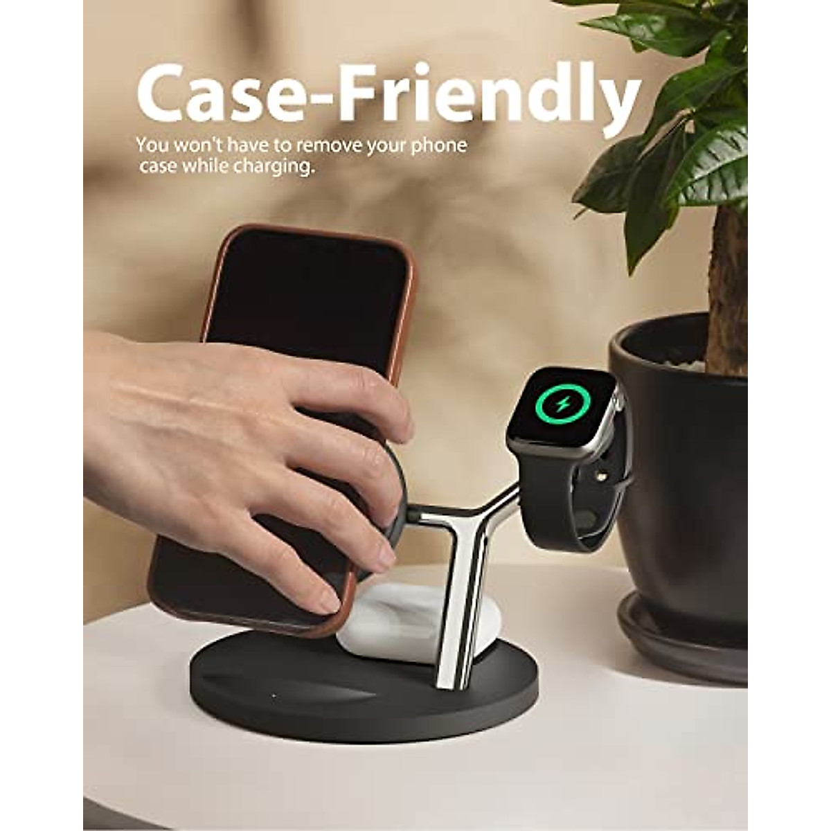 Wireless Charging Station,ZECHIN 3 in 1 Wireless Charger for iPhone 14/13/12/11/Pro/Max/XS/XR/X/8/Plus, Fast Wireless Charging Stand Dock for Apple Watch Series & Airpods(Black)