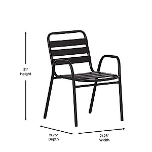Flash Furniture Lila Commercial Restaurant Stack Chair with Triple Slat Back and Arms, Indoor-Outdoor Dining Chair, Black