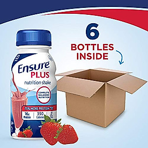 Ensure Plus Nutrition Drink, Strawberry, 8 Ounce,6 Count