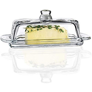 Circleware Glass Butter Lid, Multi-Purpose Food Preserving Serving Dessert Dish Tray Home & Kitchen Entertainment Glassware for Cream Cheese, Cake, Candy, Best Gifts, 7.7"x3.7, Clear