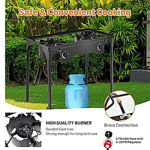 Giantex Outdoor Double Burner Stove, High Pressure 2 Burner Stand Max. 150,000 BTU total, 0-20 PSI Regulator Detachable Legs, Portable Dual Propane Grill Burner Stove for Camping Picnic Cookout