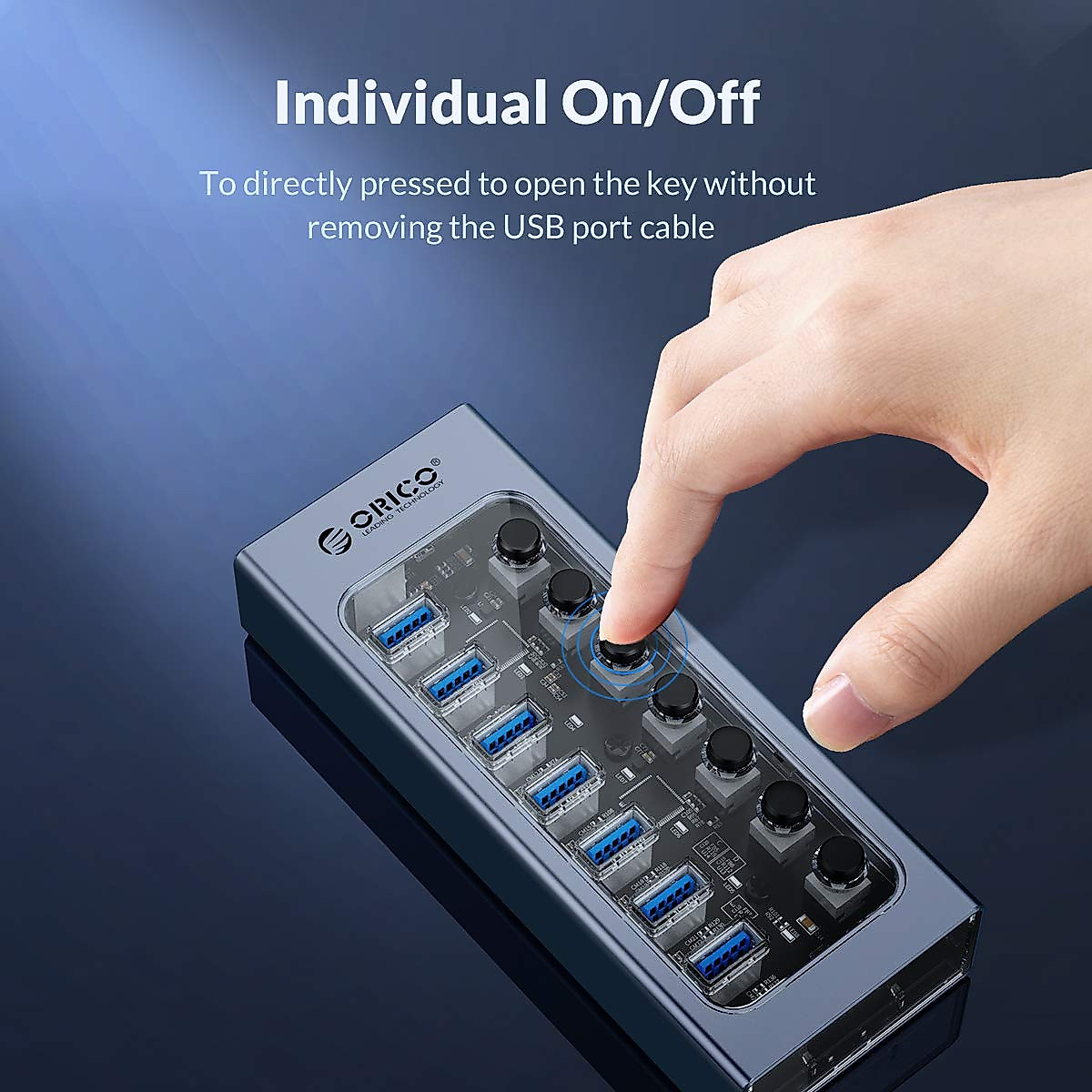 ORICO USB Hub 3.0 Powered 7 Ports USB Data Hub with 12V2A Power Adapter, Individual Power Switches, and LEDs, USB Extension for iMac Pro, MacBook Air/Mini, PS4, Surface Pro, Notebook PC, Laptop, HDD