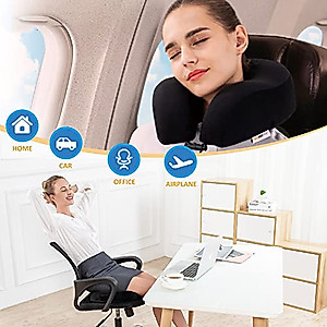 SAIREIDER Travel Neck Pillow & Office Chair Seat Cushion Bundle-100% Memory Foam Comfortable Airplane Neck Pillows for Travel & Tailbone Pain Relief Car Seat Cushions