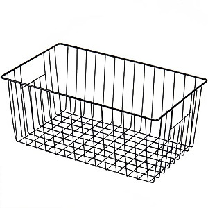 16inch Freezer Wire Storage Organizer Baskets, Refrigerator Metal Bins with Handles for Kitchen, Pantry, Cabinet, Closets - Set of 4 (Black 4)