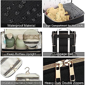 Travel Toiletry Bag for Women, Double Layer Hanging Makeup Organizer Bag with Waterproof Pocket, Cosmetic Bag Travel Essentials for Full Sized Toiletries, Travel, Business Trips, Family Use, Black