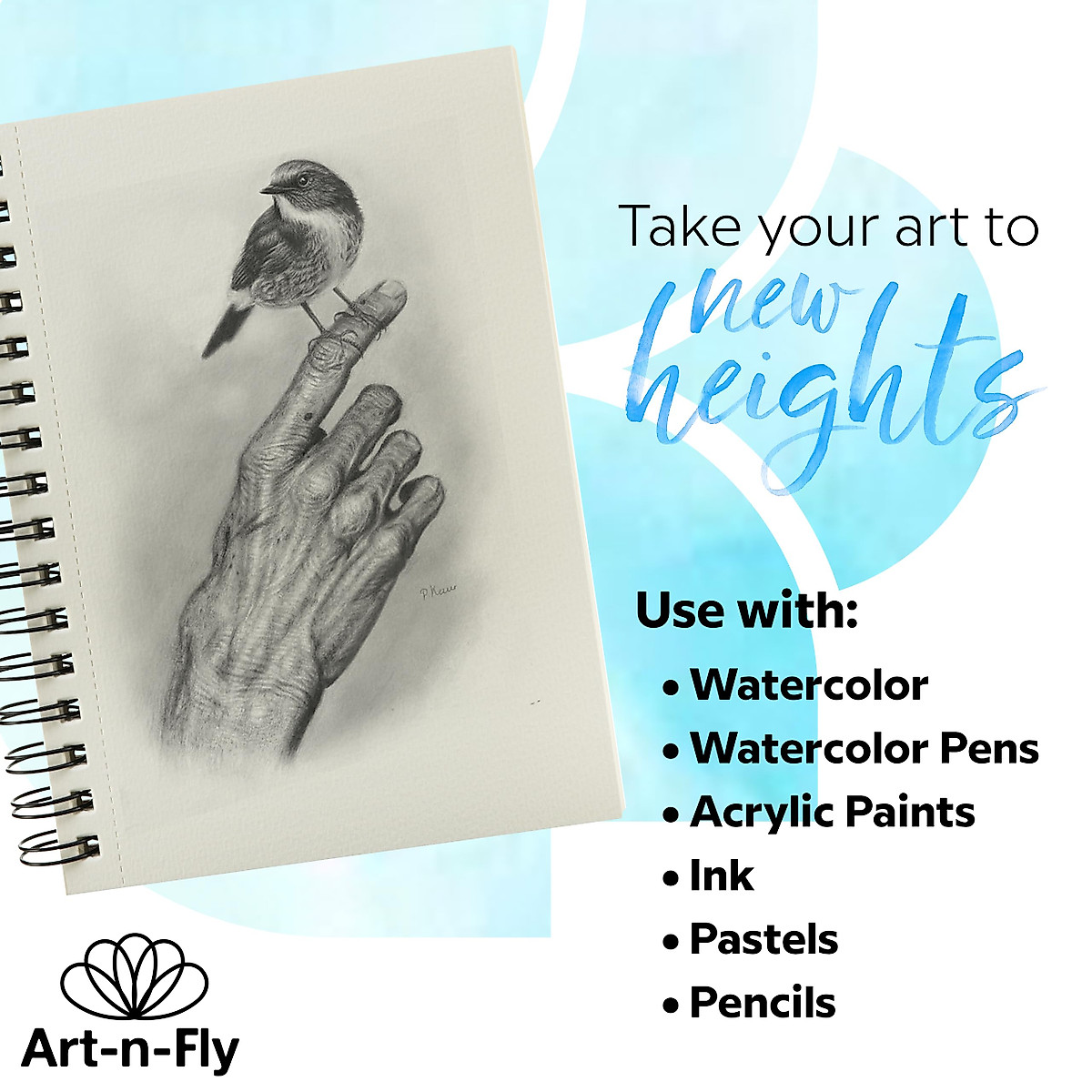 Art-n-Fly 5.5 x 8.5 in Watercolor Sketchpad Mini Book - 2 pack x 35 Sheets Each- Spiral Bound and Microperforated - 300gsm / 140lb 8.5x5.5