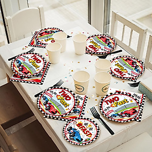 Kepeel 96Pcs Two Fast Birthday Party Supplies, Race Car 2nd Party Plates and Napkins Sets for Kids Boys Race Track Racing Sports Themed Two Years Old Party Baby Shower Decorations Favors, Serves 24