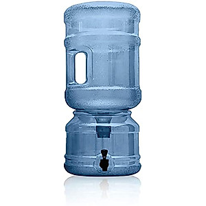 BPA Free Water Dispenser Base with Spigot & 5 Gallon Water Jug Set - Transparent Blue - for Countertops or Stands - Complete Set
