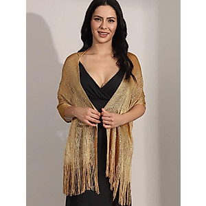 Aukmla Shawls and Wraps for Evening Dresses Party Scarf with Crystal Buckle Weddings Accessories for Bride and Bridesmaids (Gold)