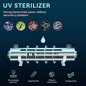 TAISHAN Ultraviolet Water Purifier Sterilizer Filter for Whole House Water Purification,2GPM 21W 110V,1 UV Lamp + 1 Quartz Sleeve