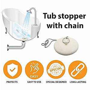 Gadgetime USA - Tub Stopper with Chain - Rubber Drain Cover - for Kitchen, Bathtub, Shower, Sink & Laundry for 1 1/2 inch to 2 inch