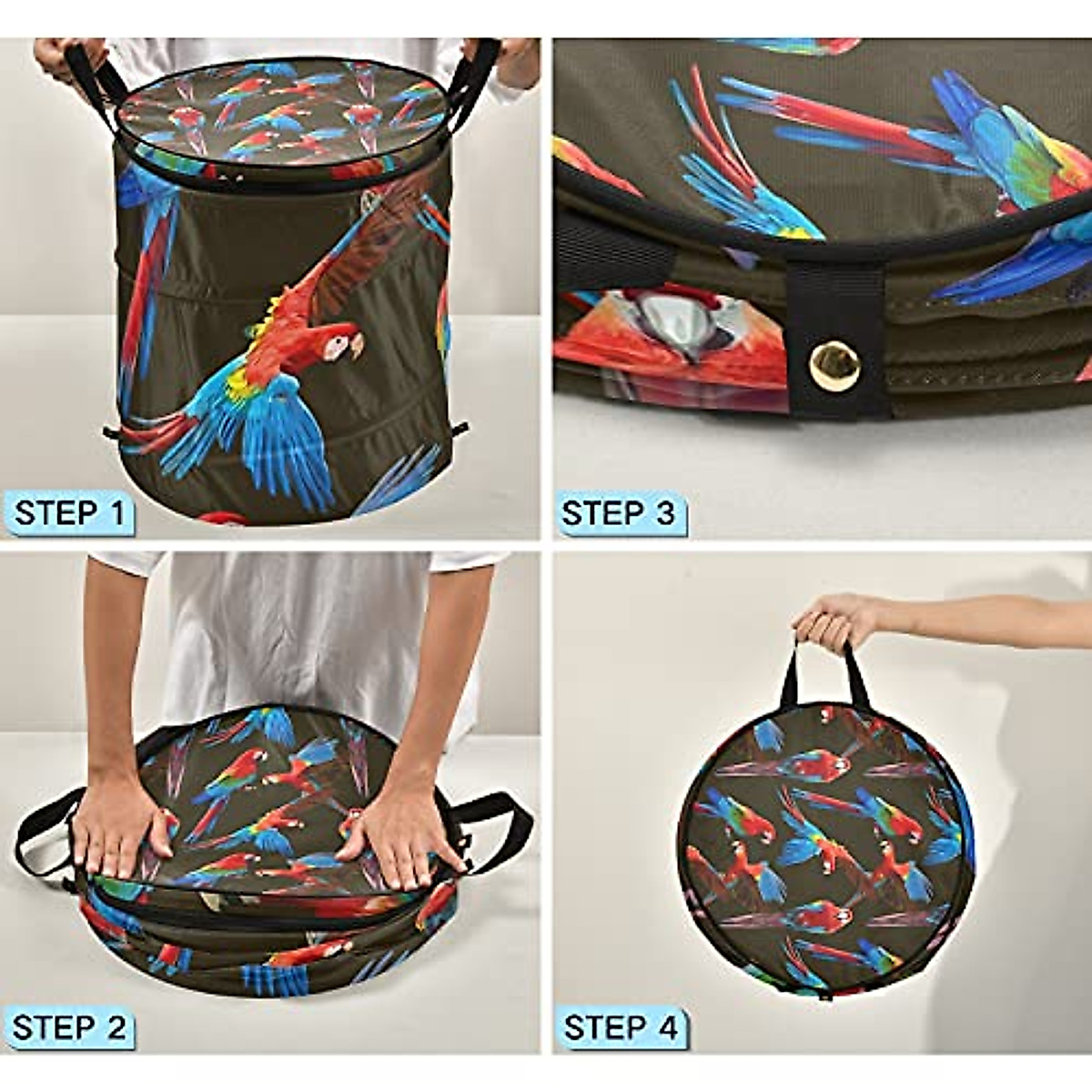 Parrot Pop Up Laundry Hamper With Lid Foldable Laundry Basket With Handles Collapsible Storage Basket Clothes Organizer for Travel Kids Room