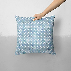 iiRov White Polka Dots Over Pale Blue Watercolor - Custom Decorative Home Decor Indoor or Outdoor Throw Pillow Cover Plus Cushion Set for Sofa, Bed or Couch (Pillow CASE Cover Plus Cushion)