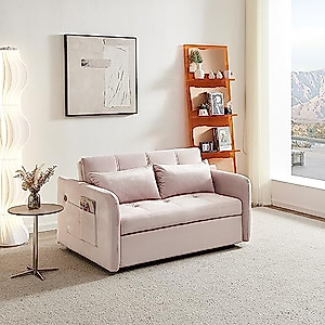 3 in 1 Convertible Sleeper Sofa Bed Twin Size ,55.5" Trundle Loveseat w/Pull-Out Couch and USB Chargers, Button Tufted Velvet Upholstered Futon Sofa & Couch for Limited Spaces Living Room Bedroom