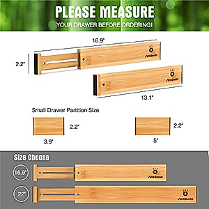 ANTOWIN Bamboo Drawer Dividers Organizers, Drawer Separators Splitter,13-17 inches Long Adjustable Spring-loaded Organizer for Large Utensil, Clothes, Tools Drawers (4+3)