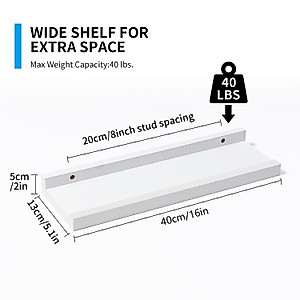 Gieanoo Picture Ledge Shelves, Floating Shelves for Wall,5.1" Deep Set of 2 16inch Solid Natural Wood Wall Shelves with Lip Bookshelves for Bedroom, Living Room, Nursery, Kitchen