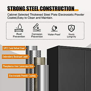 Metal Garage Storage Cabinet, Locking Garage Tool Cabinet, 71"Tall Steel Storage Cabinets with Doors and Adjustable Shelves, Locker Black Metal Tool Cabinets for Garage, Home Office, Assembly Required