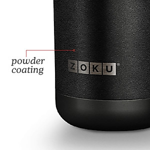 Zoku 12oz Powder Coated Tumbler, Black | Premium Stainless Steel and Vacuum Insulated | Special Rotating Lid Designed for Sipping and Straw Use