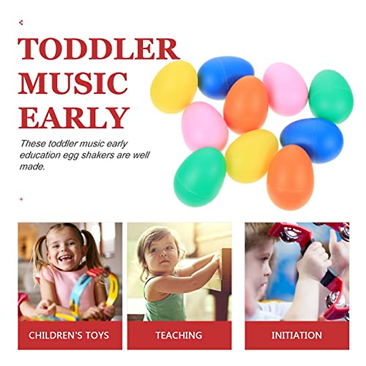 Operitacx 10pcs Egg Shakers Percussion Musical Maracas Egg Balls Colored Eggs Toy Montessori Sound Making Shakers Christmas Stocking Stuffers for Kids Music Learning DIY Painting