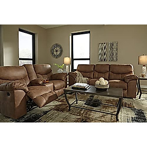 Signature Design by Ashley Boxberg Oversized Faux Leather Manual Pull Tab Reclining Sofa, Brown