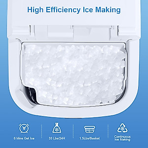 LHRIVER Nugget Ice Maker Coutertop, Pebble Ice Maker Machine with One-Click Operation, Self-Cleaning Ice Machine Maker with Chewable Ice, 33Lbs/Day, Portable Ice Makers for Home, Party, Office, White