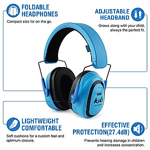 GREEN DEVIL Toddler Ear Protection Safety Ear Muffs Design For Age 3-16 Noise Cancelling SNR 27.4dB Kids Hearing Protection Earmuffs Sensory Headphones for Autism Kids (Blue)
