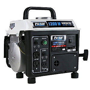 Pulsar 1,200W Carrying Handle, PG1202SA Gas-Powered Portable Generator, 1200W, Black/White
