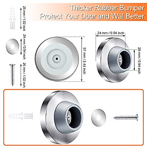 Concave Wall Door Stopper Door Bumper Stainless Steel Wall Protector Door Stops Wall Mount Flush Bumper with Grey Rubber Concave Door Knob Cover Stopper (Silver,4 Pieces)