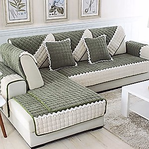 vctops Soft Corduroy Sofa Couch Cover, Plaid Sectional Couch Covers, Non-Slip Sofa Slipcover for Dogs Cats Kids(Dark Green,36"x36")