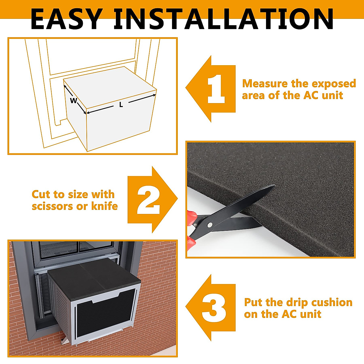 Powrocket Window Air Conditioner Drip Cushion,24" x 17" x 3/4" Removable Foam Cushion with Easy Installation Magnetic Back for Window AC Units