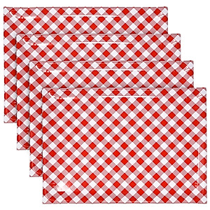 10 Disposable Red & White Gingham Serving Trays Large 10.75" X 15.75" Heavy Duty Rectangle Paper Cardboard BBQ Tray for Dessert Platter Cupcake Display Birthday Party Tableware Supplies