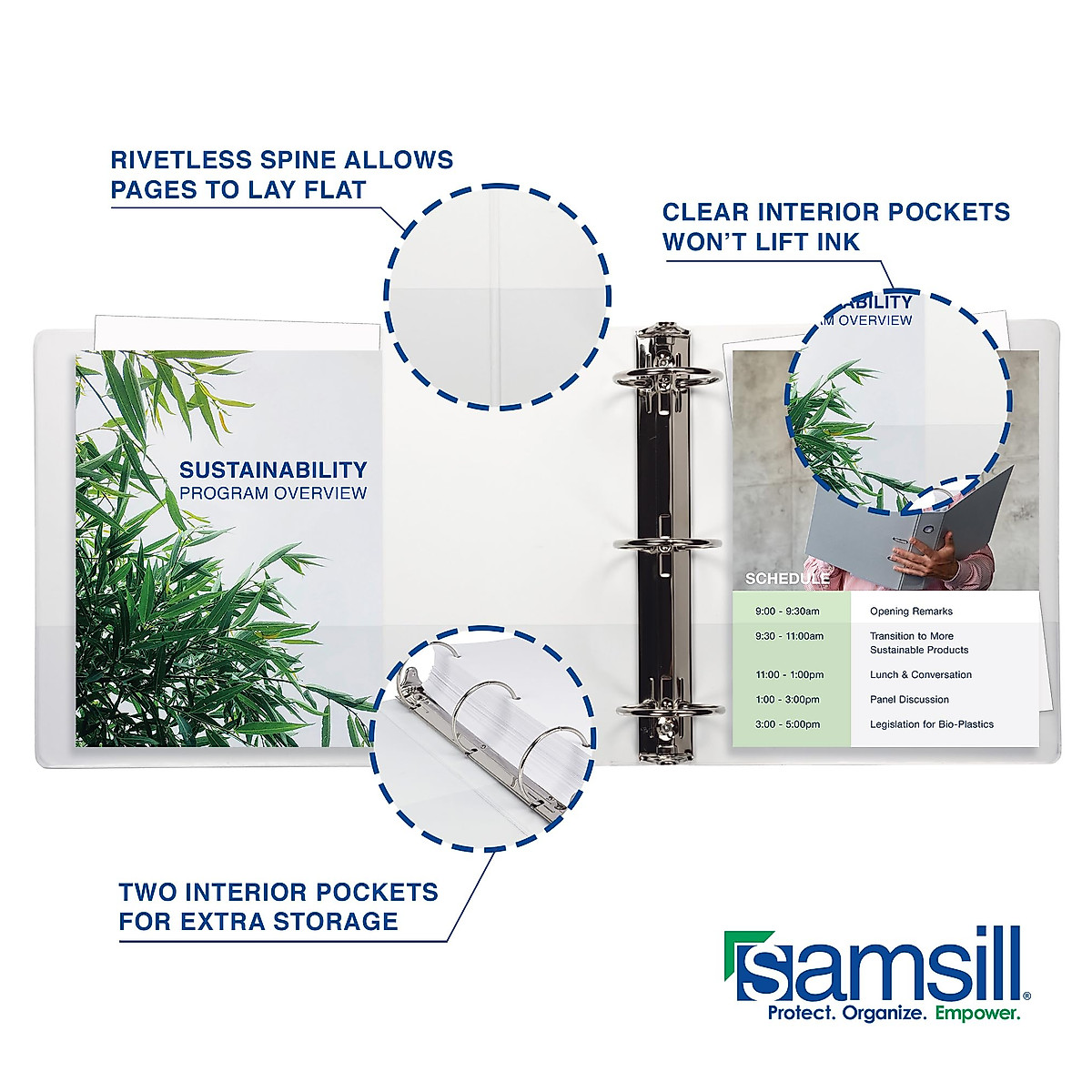 Samsill 1.5 Inch 3 Ring Binders, Made in USA, Economy Round Ring, Clear View Cover, 325 Sheet Capacity - for School, Home, Office - White, 4 Pack