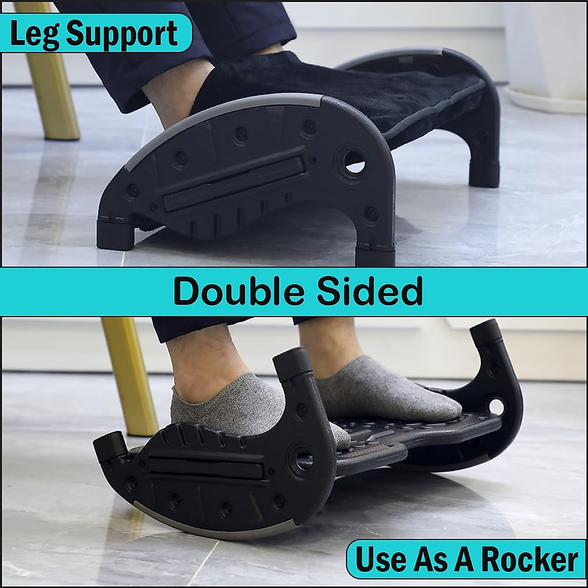 RAINFLY Adjustable Foot Rest Under Desk for Office Use - 30° Tilt Angle Desk Foot Rest Ergonomic Design Office Footrests with Cushion, Non-Slip and Portable Foot Rest for Travel - Black