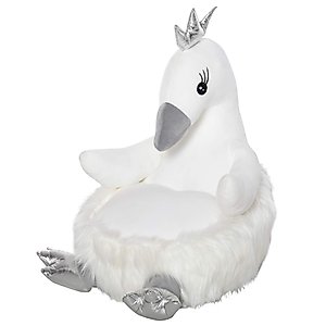 Qaba Stuffed Animal Sofa Armrest Chair Cartoon Storage Bean Bag Chair for Kids with Cute Swan Flannel PP Cotton 22" x 16.5" x 22" White