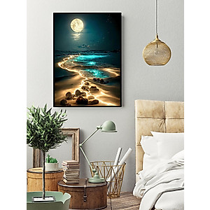 KINPLUB Moonlight Beach Diamond Painting Kits for Adults, 5D Seaside Moon Diamond Art Kits for Beginners, DIY Full Drill Paint with Diamond, Home Wall Decor 12 x 16 Inch