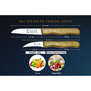 SMI Solingen Bird Beak Knife Germany Paring Knife Set Wooden Handle Peeling Knife for Fruits and Vegetables Knife Straight & Curved Stainless Steel Sharp Blade, Not Dishwasher Safe