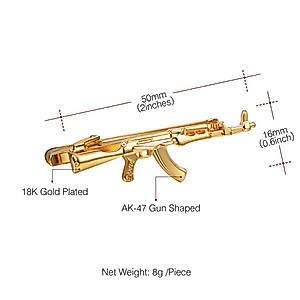 U7 Men Personalized Tie Clip Set of 3 Stainless/Black/18K Gold Plated AK47 Gun Shaped Shirt Tie Bar Clips 3 Pieces