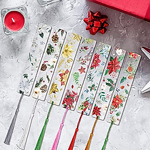 8 Pcs Christmas Flower Acrylic Bookmarks Transparent Acrylic Bookmarks with Colorful Tassels Christmas Red Birds Poinsettia Pine Cones Book Marks for Women Girls Teachers Kids Students