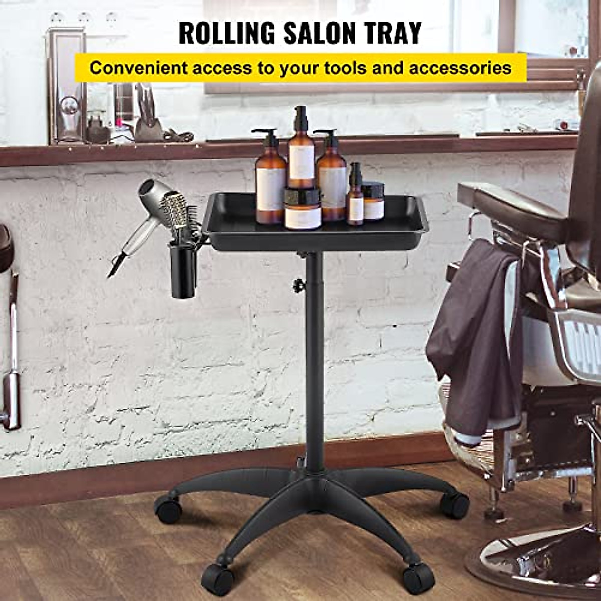 VEVOR Mayo Stand Medical Tray, Height Adjustable Stainless Steel Salon Tray Easy Assemble Tattoo Cart Lab Tray with 2 Cups & 1 Metal Ring for SPA Clinic Personal Care Lab Hospital Dentistry, Black