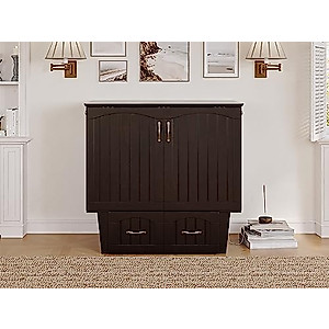 AFI, Nantucket Twin Murphy Bed Chest with Mattress, Storage Drawer and Built-In USB Charger, Espresso