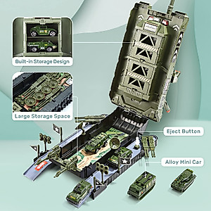 CUTE STONE Military Vehicles Set, Battle Tank Toy with Light and Sound, Rotating Turret and Missile, 4 Pack Die-cast Army Cars, Great Military Toy Tank Toy for Boy Kids