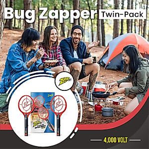 Zap It Bug Zapper Rechargeable Bug Zapper Racket, Electric Fly Swatter, Mosquito Zapper, 4,000 Volt, USB Charging Cable, 2 Pack (Medium, Red)